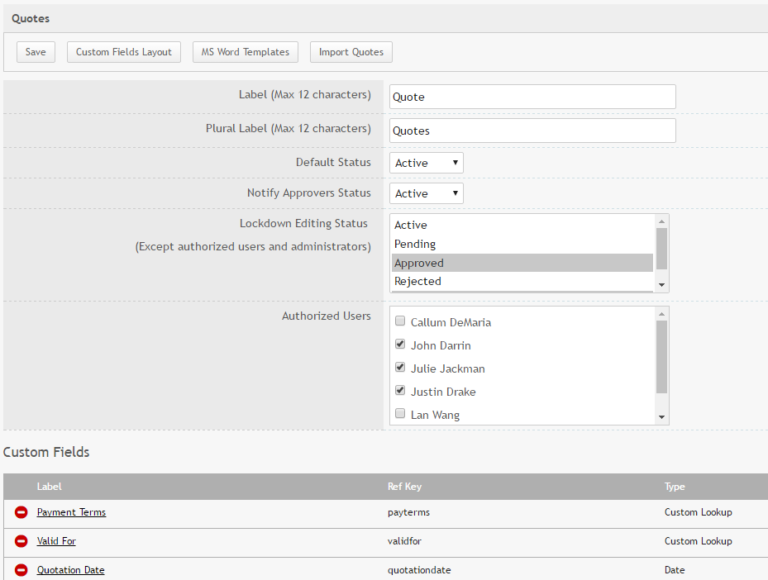 Quotes Setup – ASPEC Help